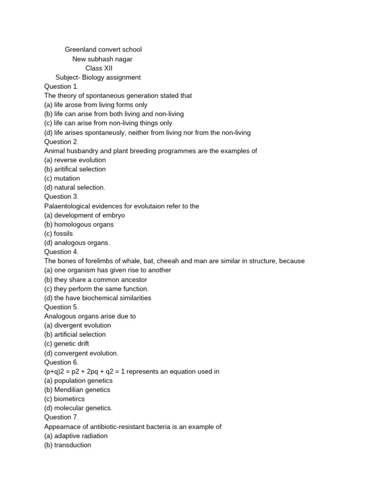 Xii Biology Evolution Assignment | PDF | Homo | Science & Mathematics