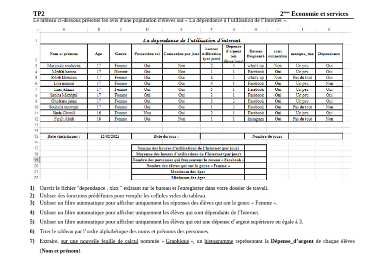 tp1 Excel 2ES1 2 GroupeA | PDF