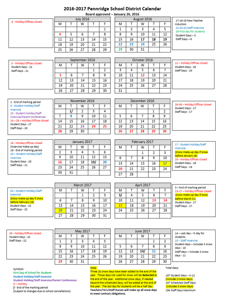 2016-17 Calendar-Board Approved 012616 | PDF