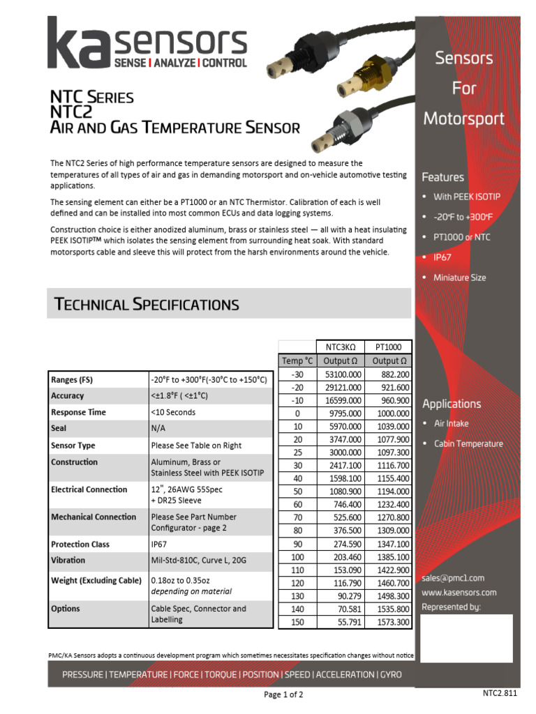 NTC2 Air and Gas Temperature Sensor | PDF | Electrical Engineering ...