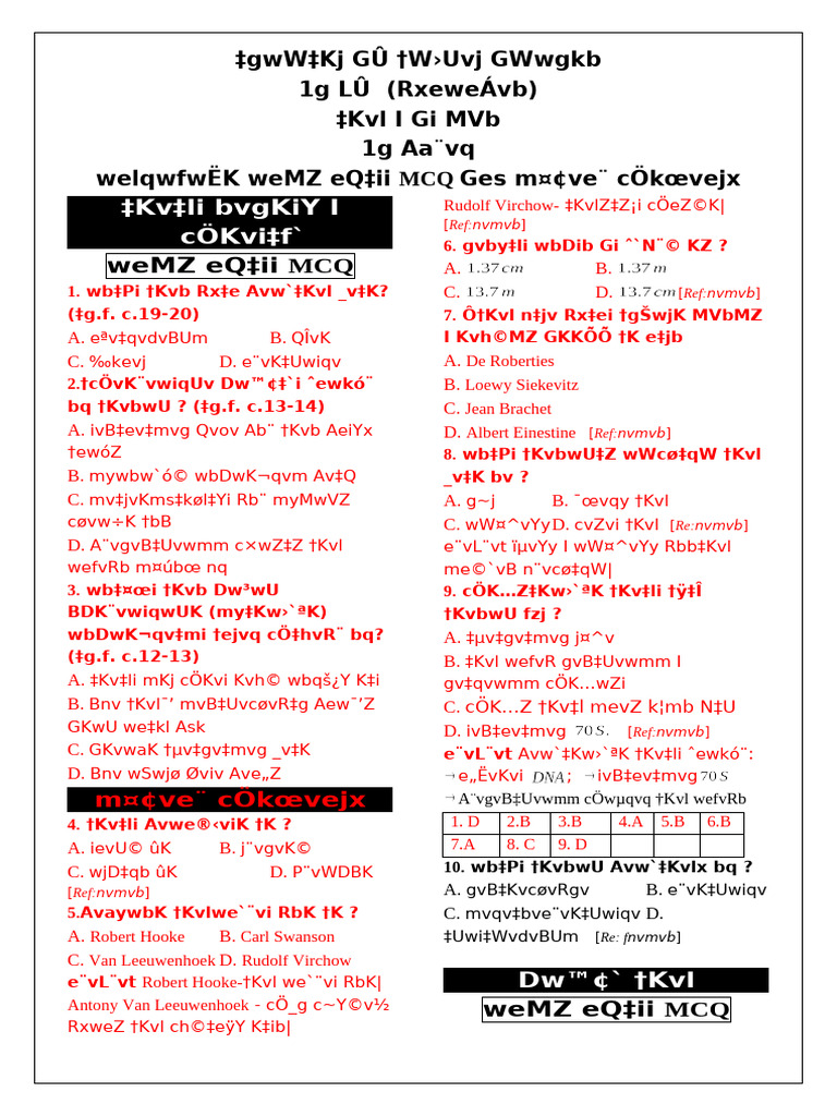 Model Test Book Chapter 1 HSC Zoology | PDF