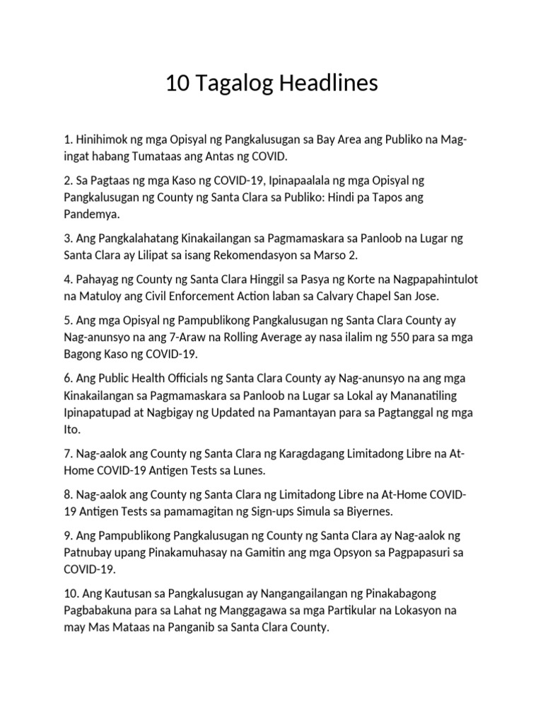 10 Tagalog Headlines | PDF