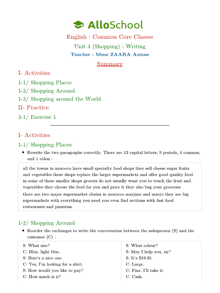 unit-4-shopping-writing | PDF