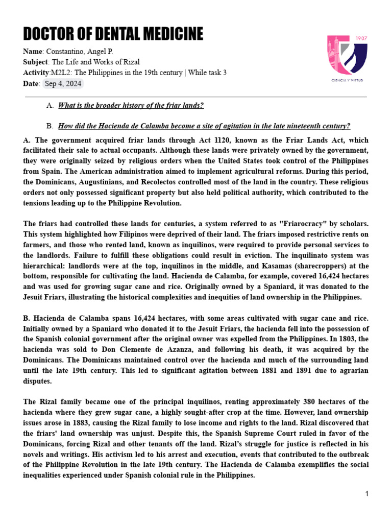 M2L2 - The Philippines in The 19th Century - While Task 3-CONSTANTINO | PDF