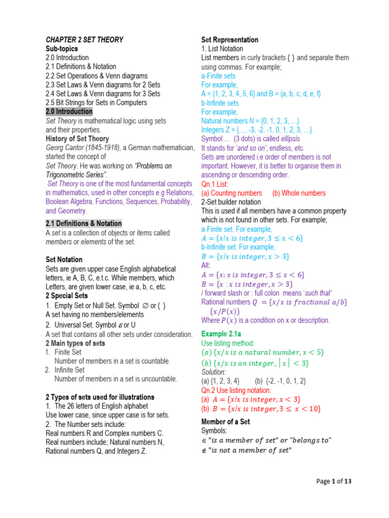 Chap2 Set Theory 23-09-24 | PDF | Set (Mathematics) | Mathematics