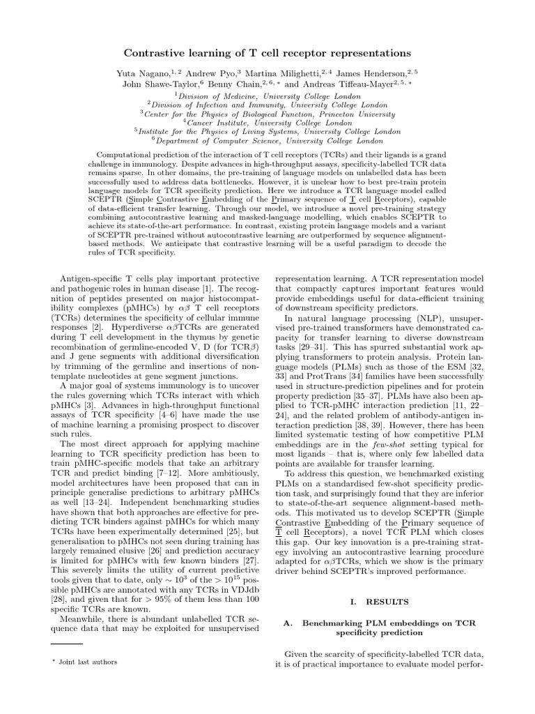 Contrastive Learning of T Cell Receptor Representations: Few-Shot | PDF | T Cell | Science ...