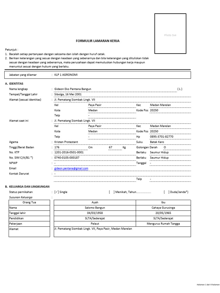 Form Data Calon Karyawan (General) | PDF