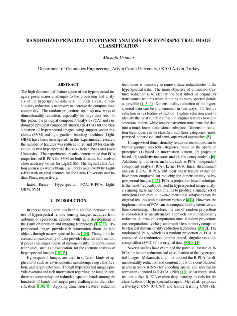 Randomized Principal Component Analysis For Hyperspectral Image Classification | PDF | Principal ...