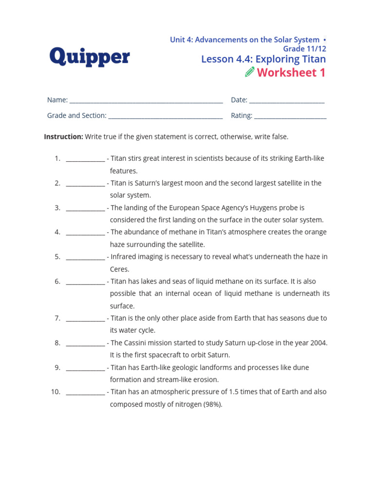 Earth and Life Science SHS 4.4 Worksheet 1 | PDF
