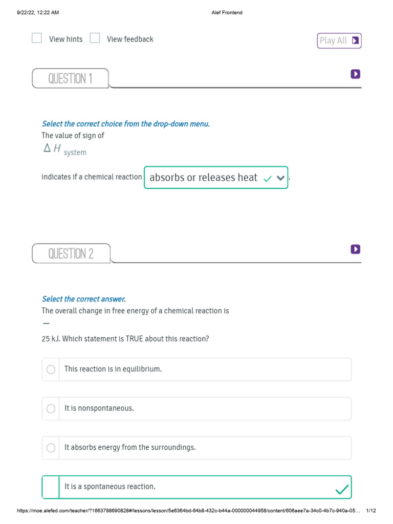 Reaction Spontaneity Free Energy | PDF