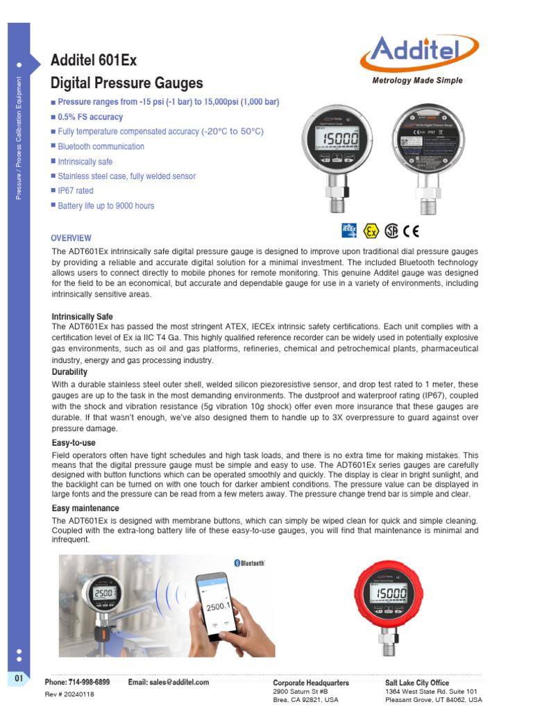 601ex Digital Pressure Gauges | PDF