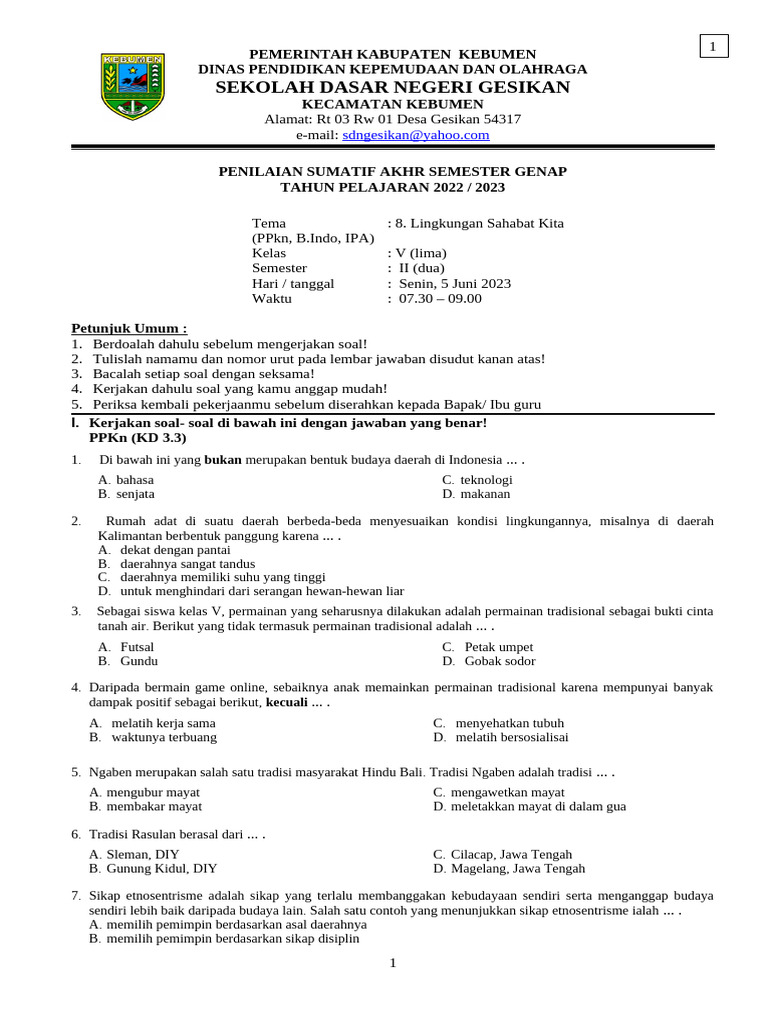 SOAL BENDEL 1tema 8 | PDF