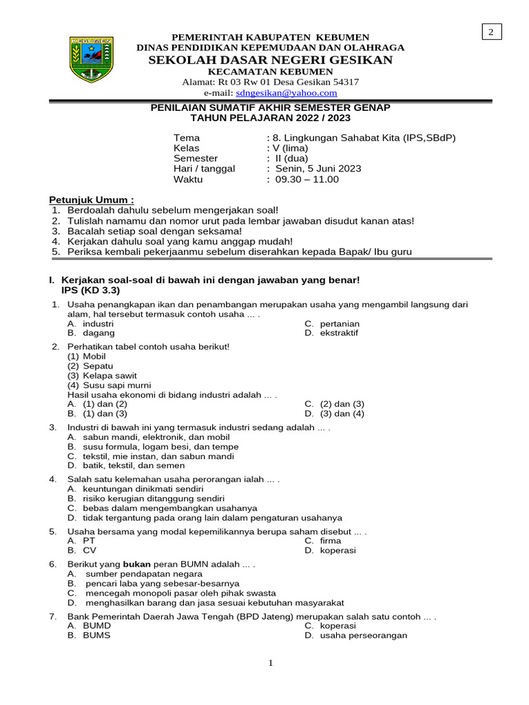 Soal Bendel 2tema 8 | PDF