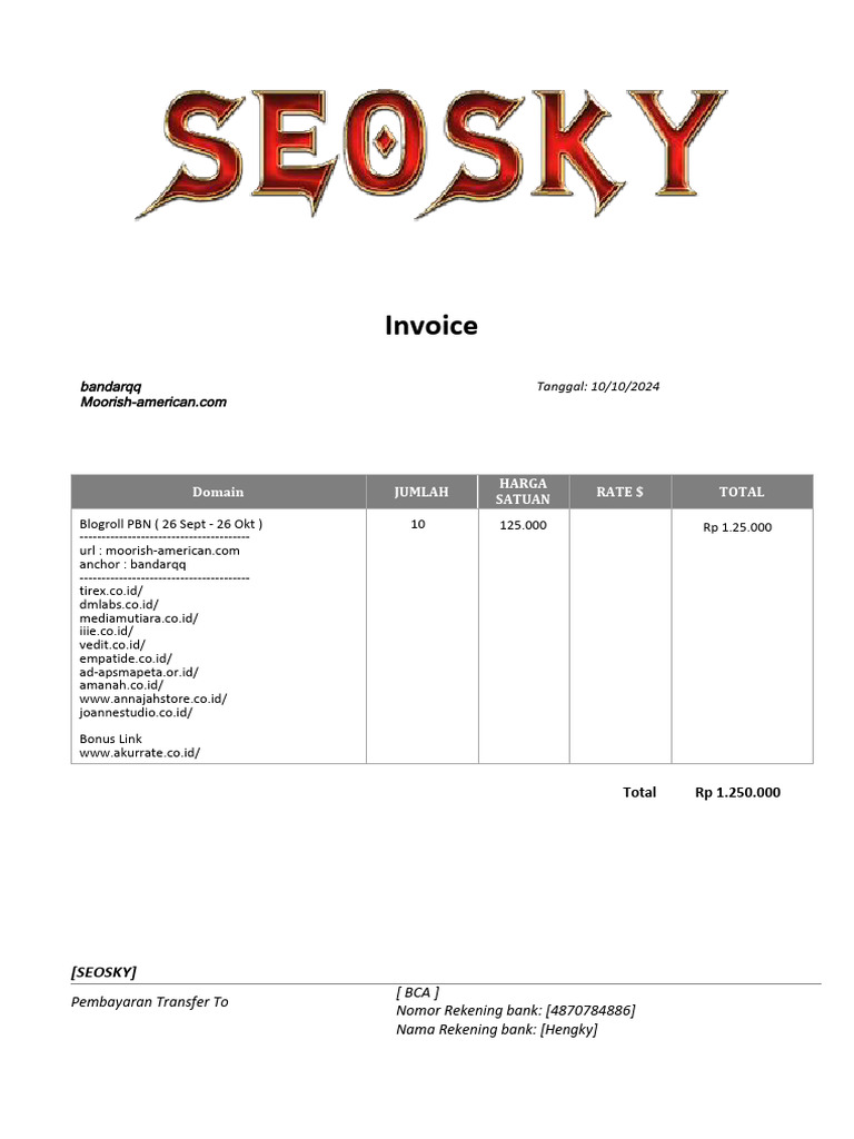 Invoice 15 Blogroll Bandarqq | PDF