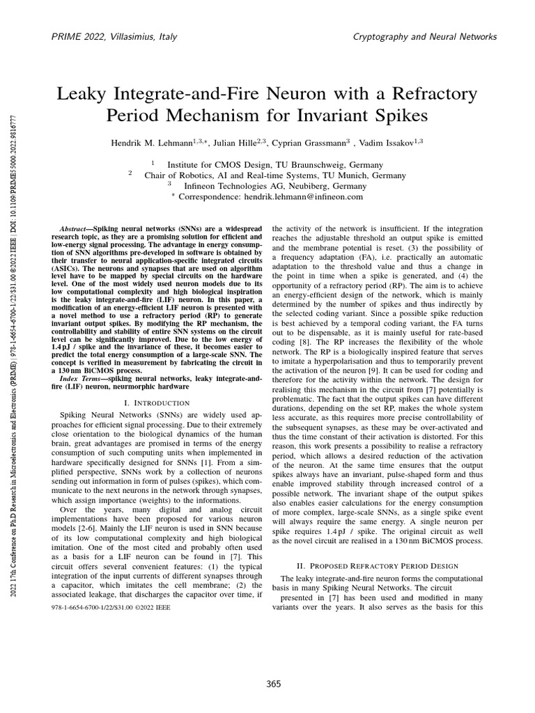 Energy-Efficient LIF Neuron Design | PDF | Action Potential ...