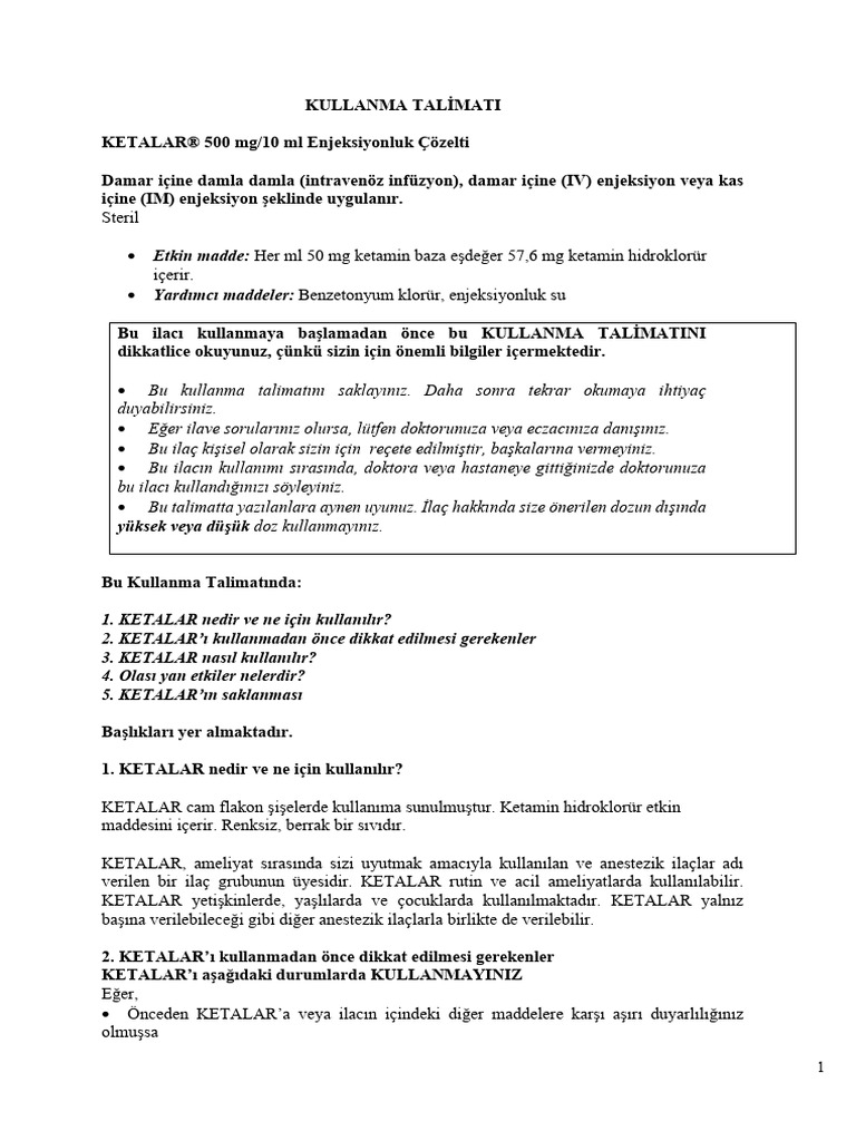 Ketalar Kullanma Talimati | PDF