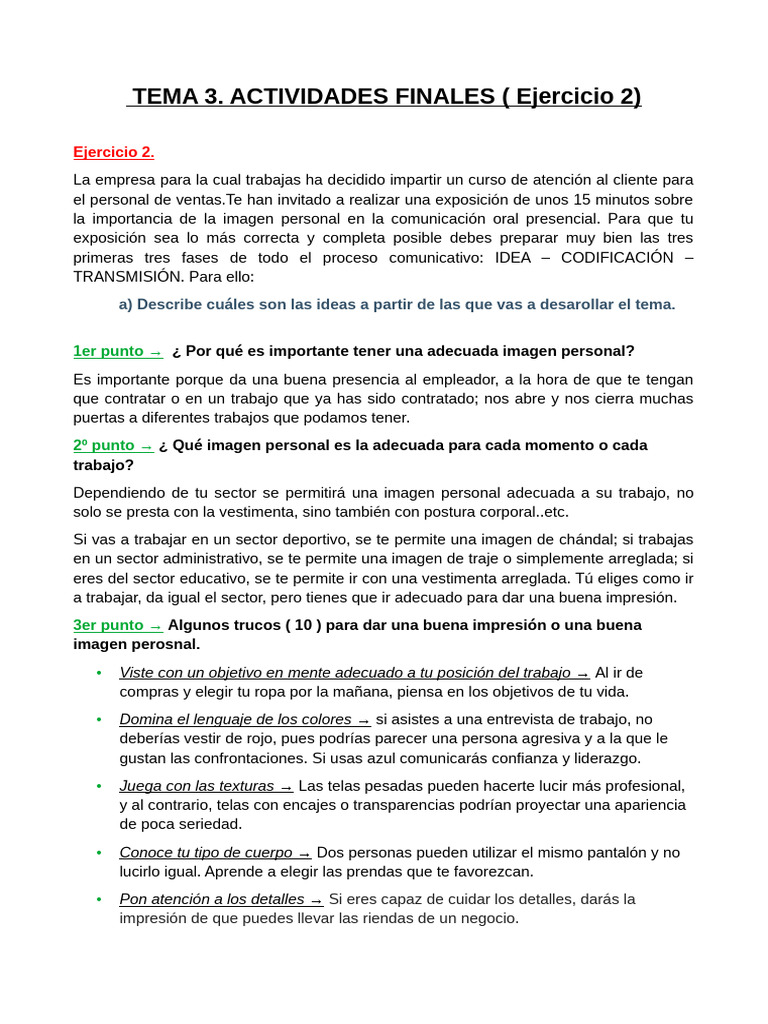 Ejercicio 2 Tema 3 Actividades Finales Comunicación | PDF