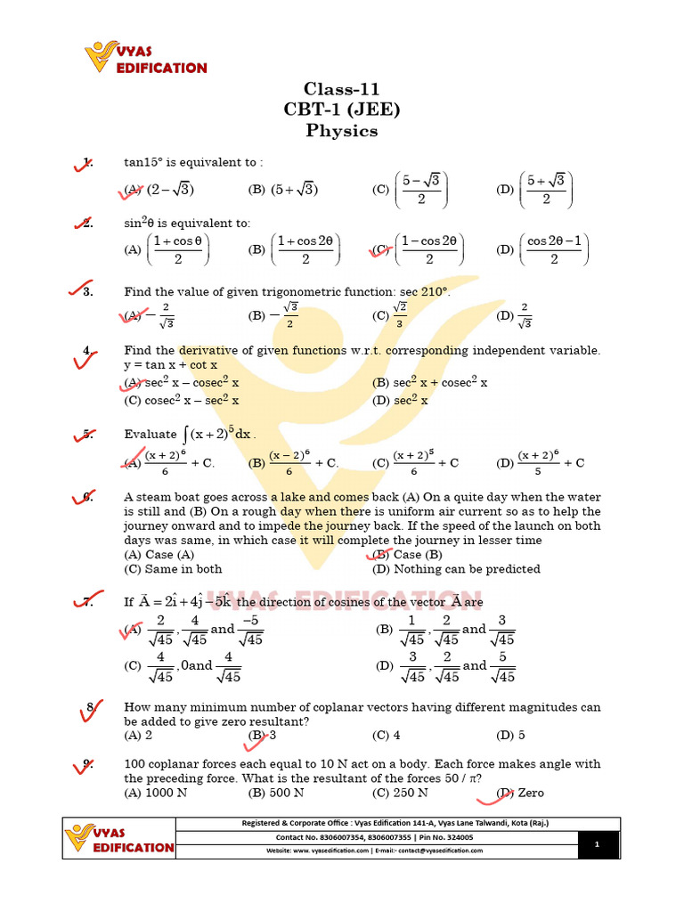 Class-11 Cbt-1 Jee Pcm Paper[1] | PDF