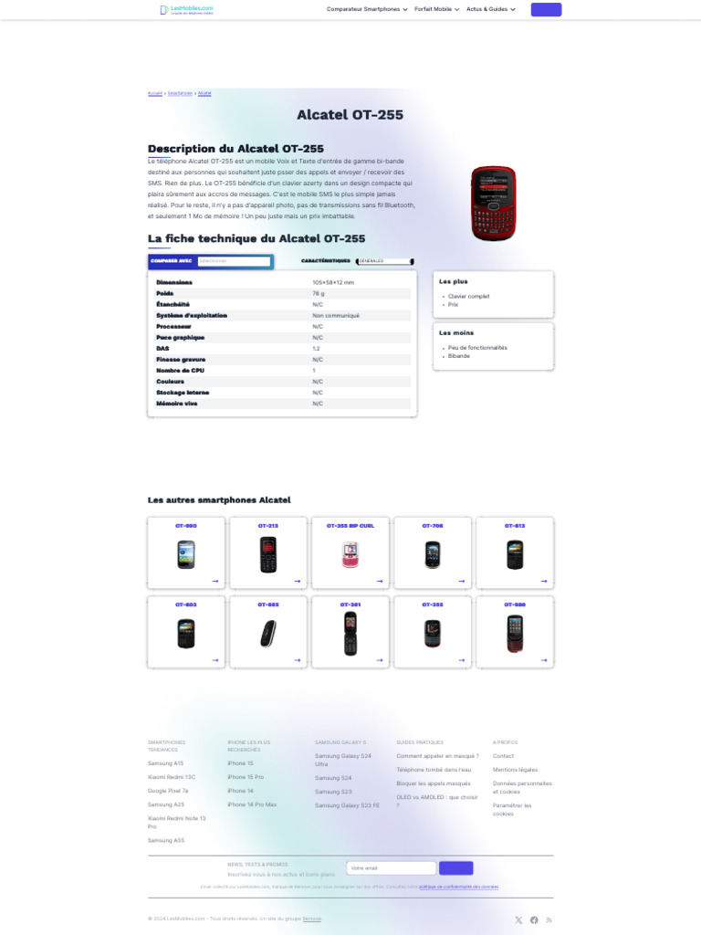 Alcatel OT-255: Fiche Technique, Caractéristiques Et Meilleurs Prix | PDF