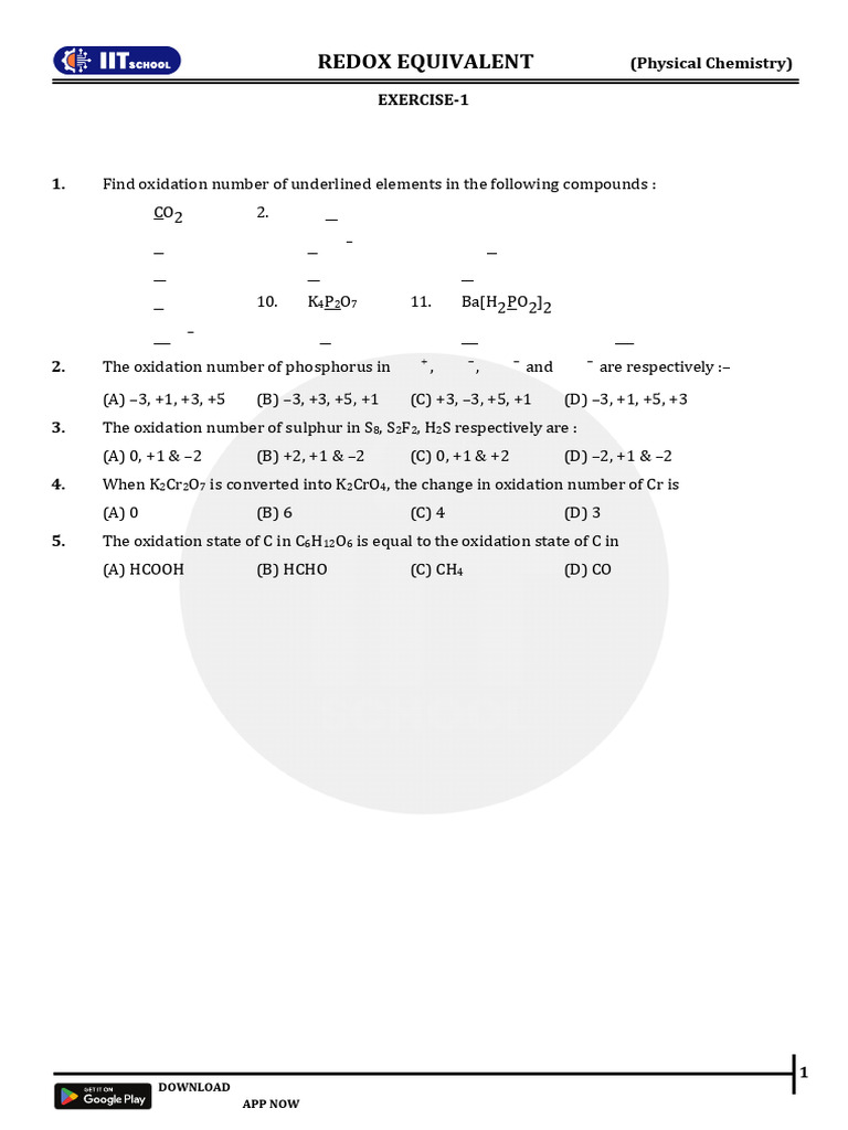 Sheet 01 Redox Reaction Pdf