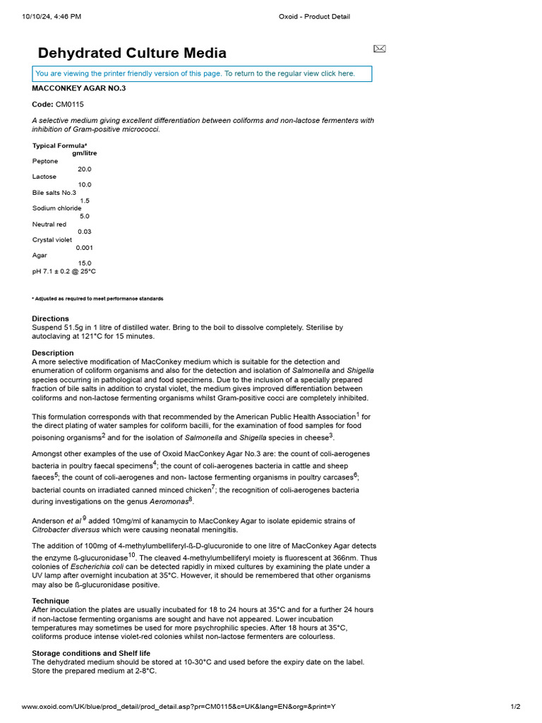 Oxoid - CM0115 | PDF | Microbiology