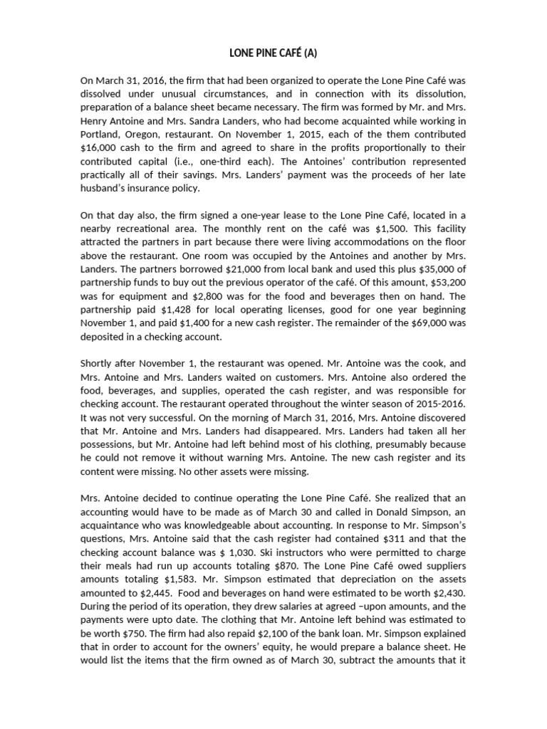 LONE PINE CAFÉ Revised - Ques | PDF