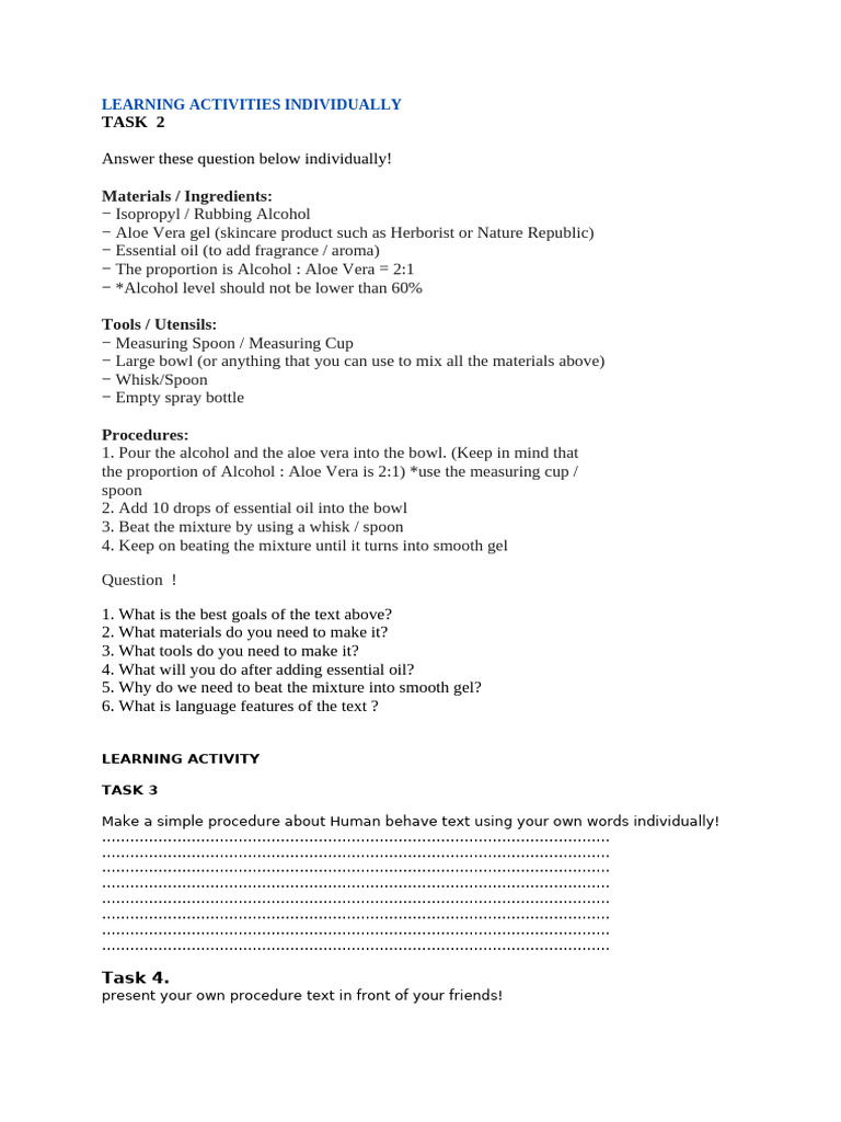 Task 2 Procedure Text | PDF