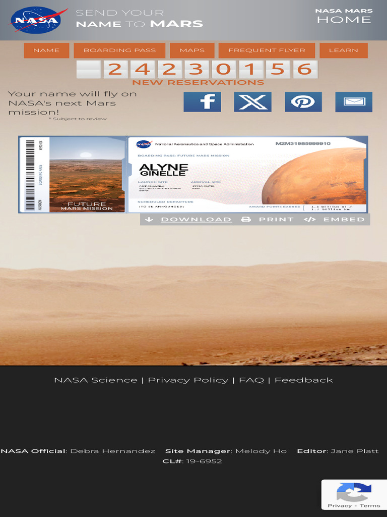 Boarding Pass Future Mars Mission | PDF