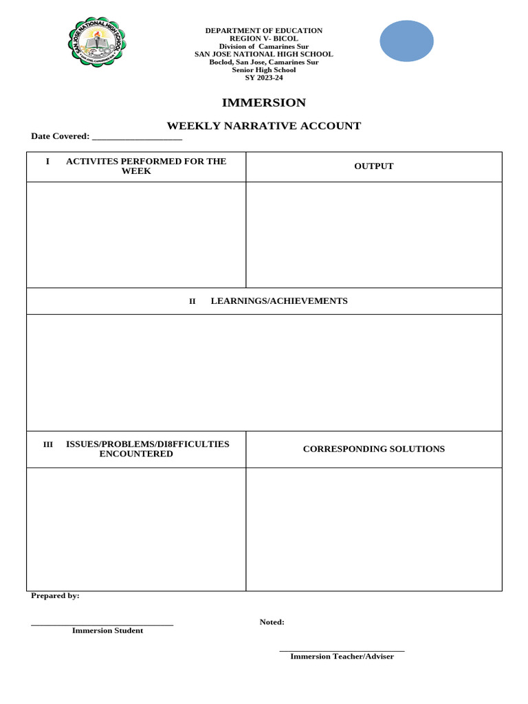 Weekly Narrative | PDF