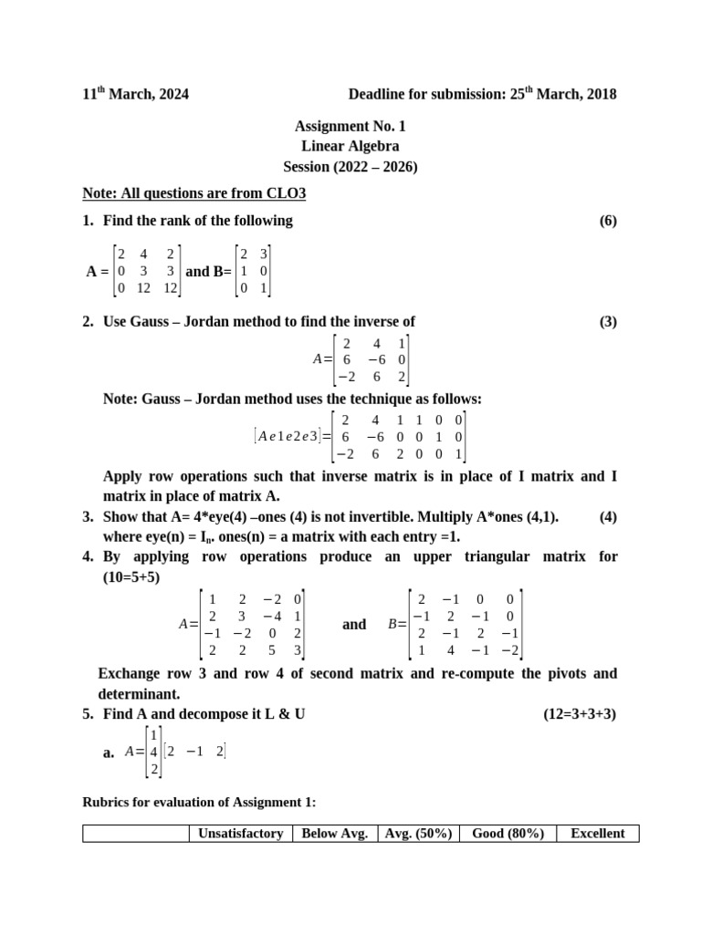 Assignment linear algebra | PDF Assignment linear algebra | PDF
