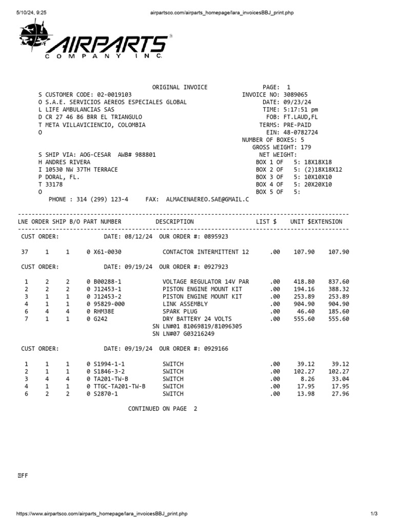 Airparts Homepage Lara invoicesBBJ Print - PHP | PDF
