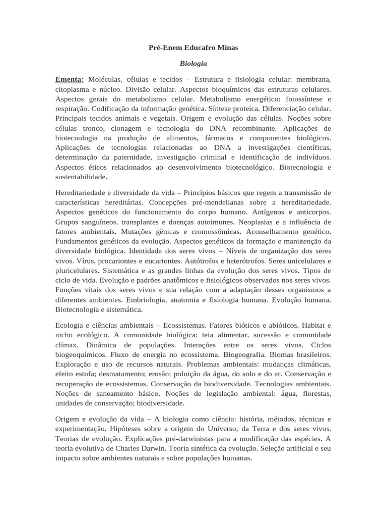 Biologia - Ementa | PDF