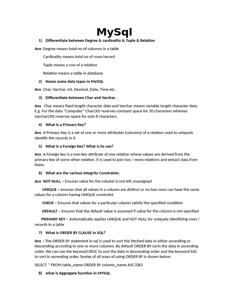 Mysql Command Questions | PDF