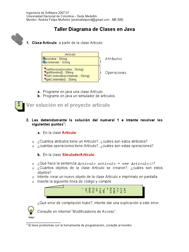 Taller Diagrama de Clases Con Java | PDF | Java (lenguaje de ...