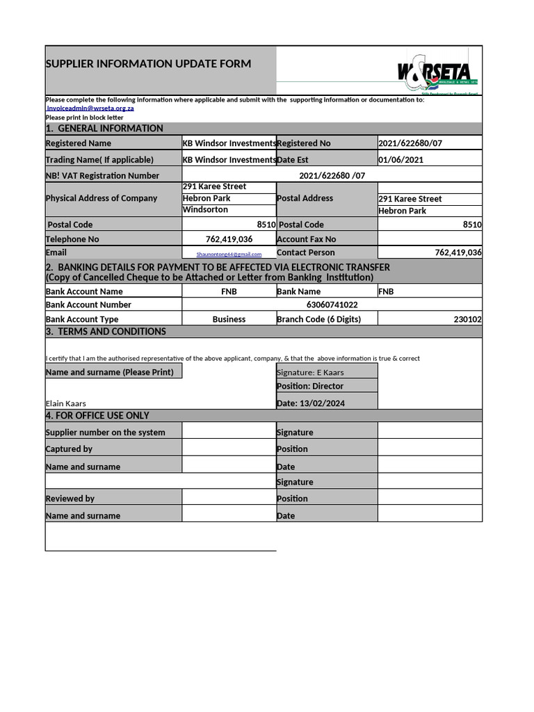 FOM - FIN - 003 - New Vendor and Bank Details Update Form - V1.0 | PDF