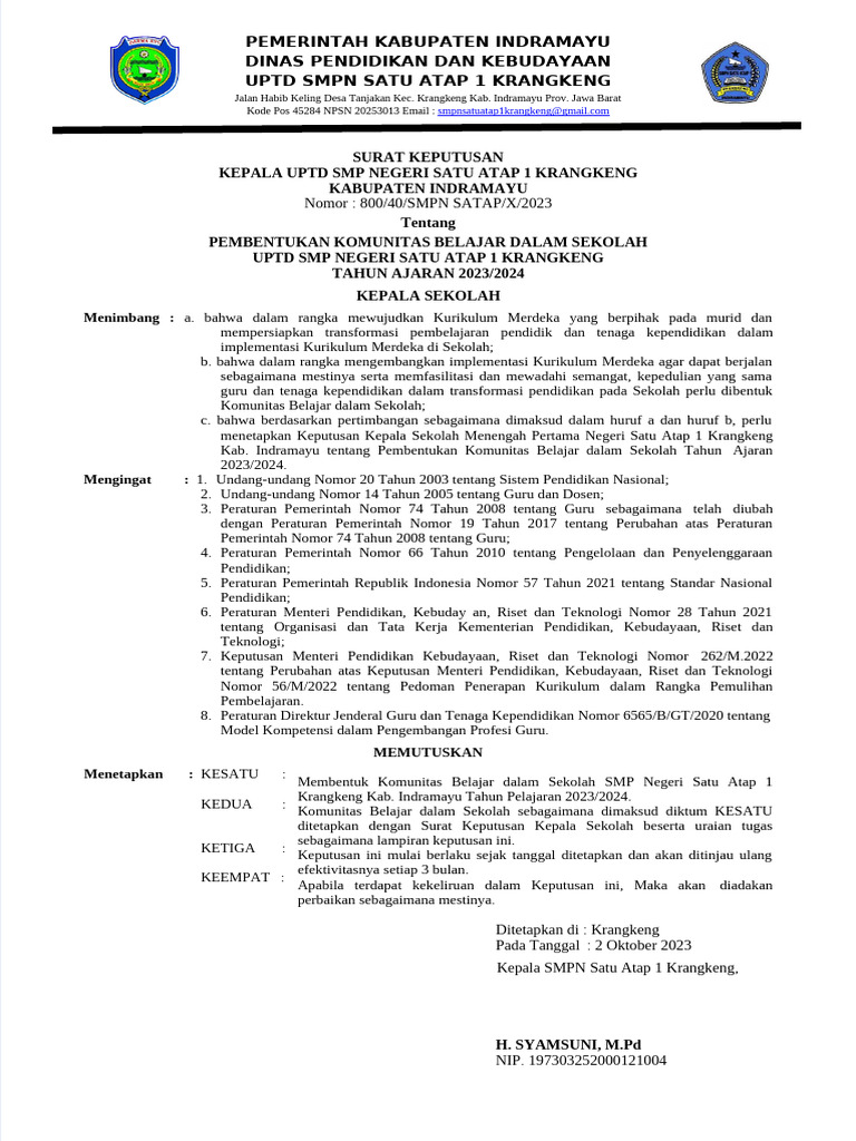 SK Kombel SMPN Satap 1 Krangkeng | PDF