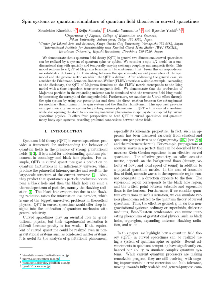 Spin Systems As Quantum Simulators of Quantum Field Theories in Curved ...