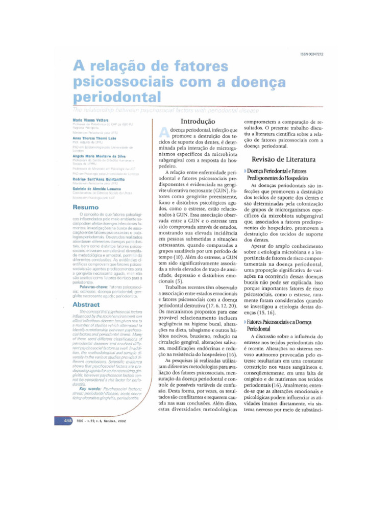 A Relação de Fatores Psicossociais Com A Doença Periodontal - RBO | PDF