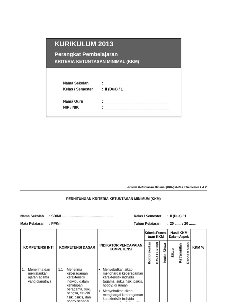 KKM Kelas 2 | PDF
