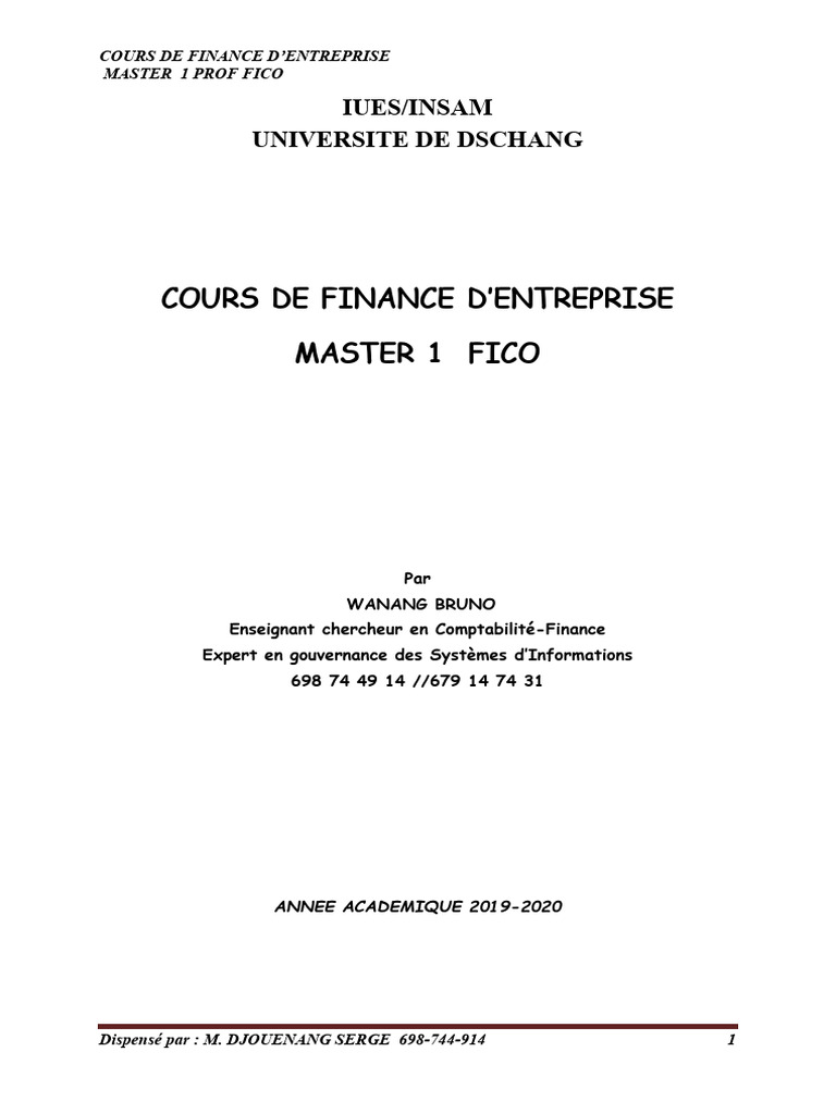 14 Cours Finance D'entreprise Insam 2018 2019 | PDF