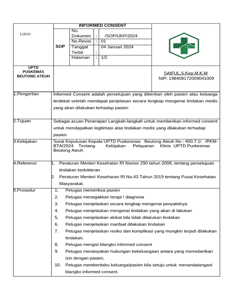 Informed Consent SOP for Medical Procedures | PDF | Science & Mathematics