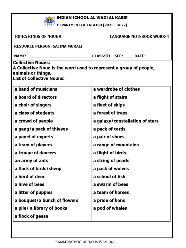Kinds of Nouns: Worksheets for Class 3 | PDF | English Language