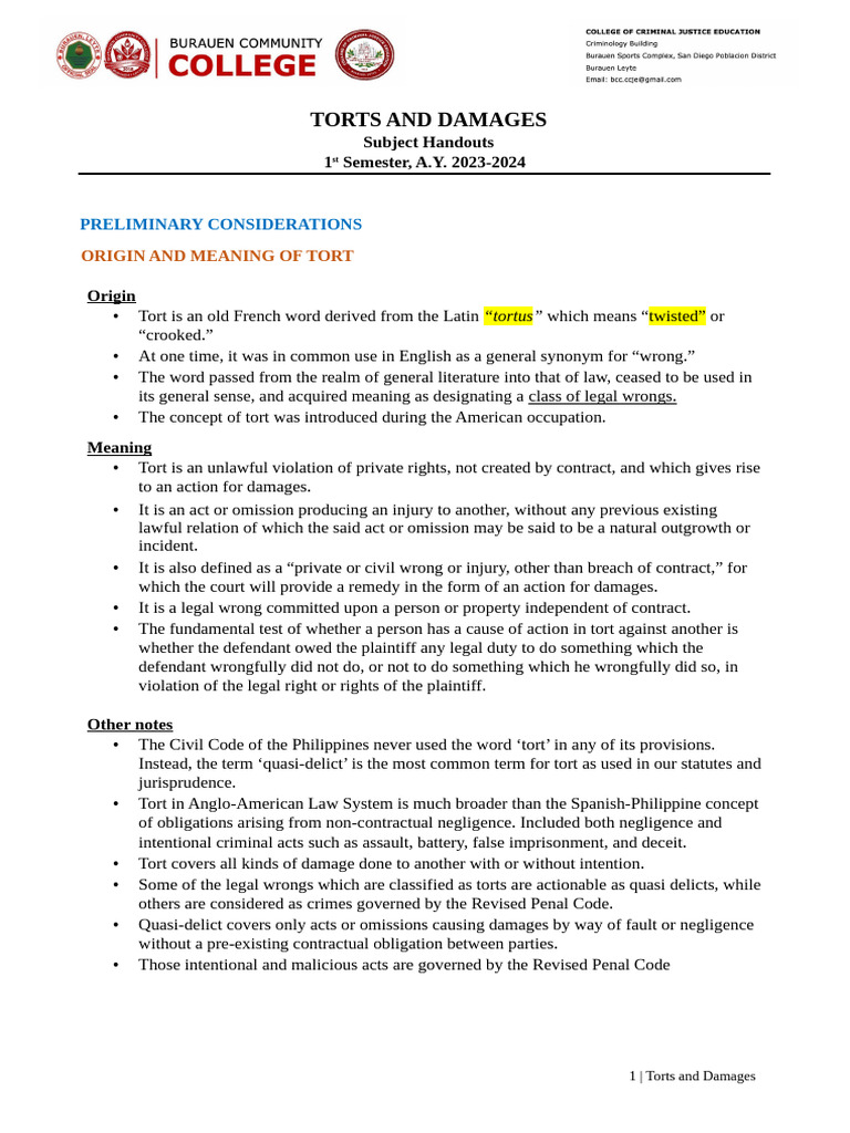 Torts-and-Damages_Handouts.docx naka highlight | PDF