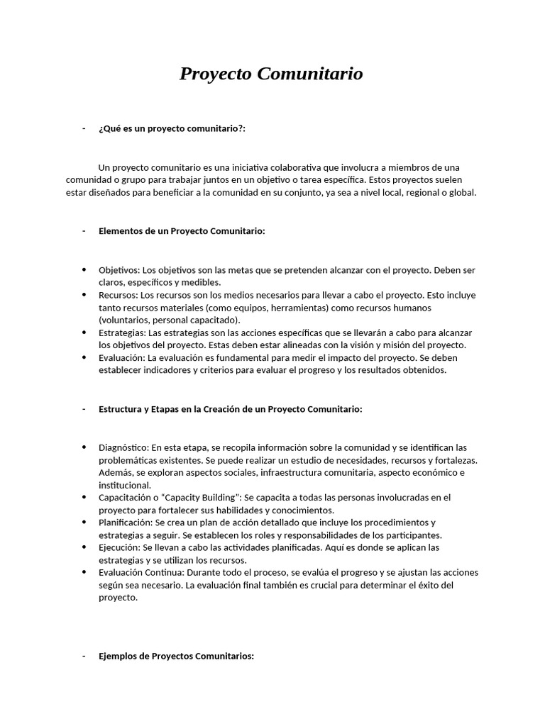 Qué Es Un Proyecto Comunitario | PDF