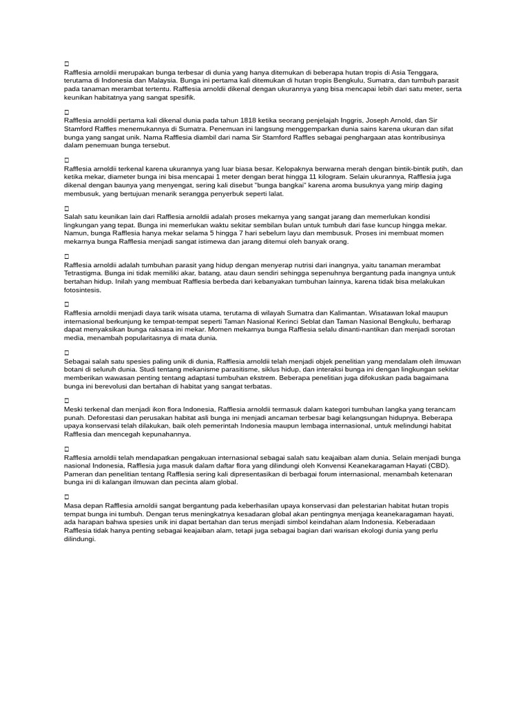 Rafflesia Arnoldii Merupakan Bunga Terbesar Di Dunia Yang Hanya ...