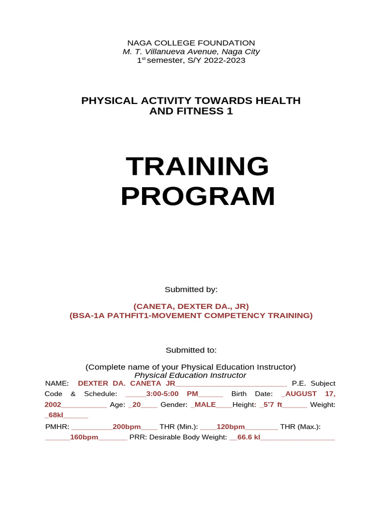 SEMI-FINAL OUTPUT-PATHFIT 1 - Training Program (Guide) | PDF