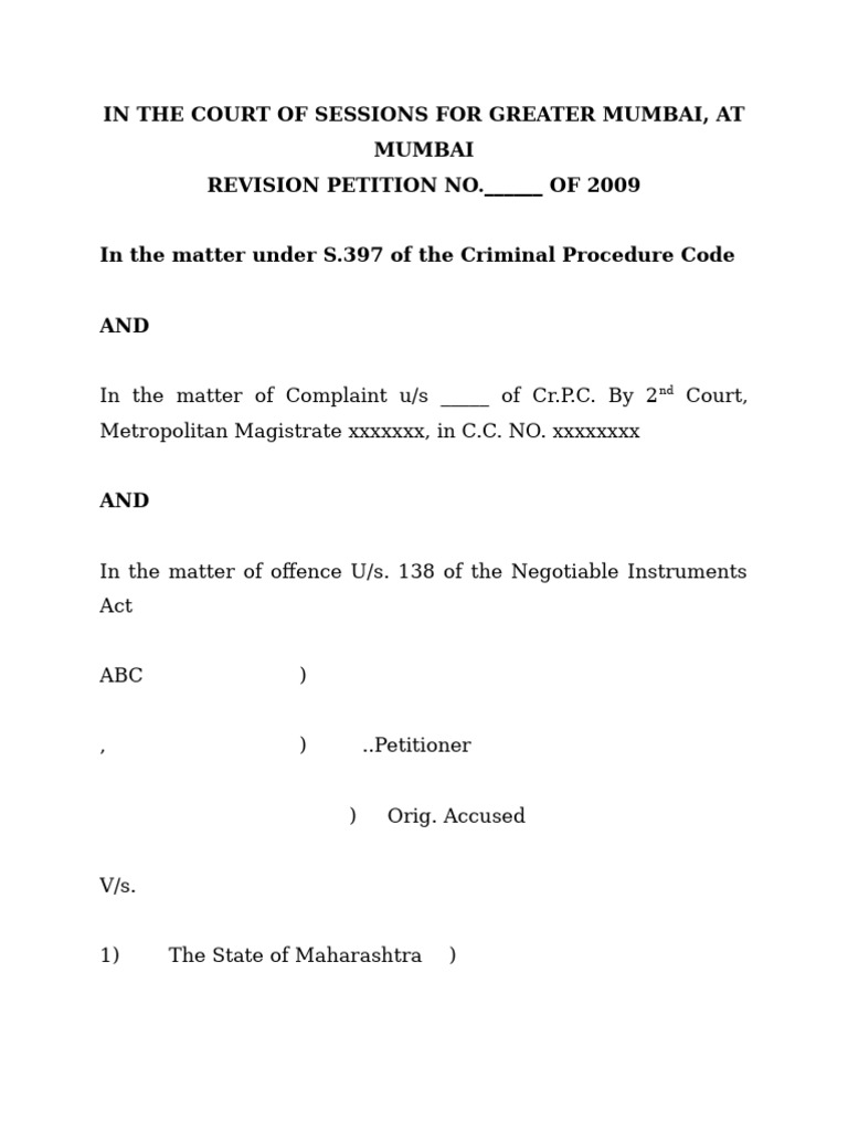 Criminal Revision Petition Format | PDF | Affidavit | Finance & Money ...