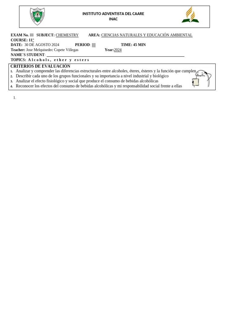 Examen Periodo Iii (Quimica 11) | PDF