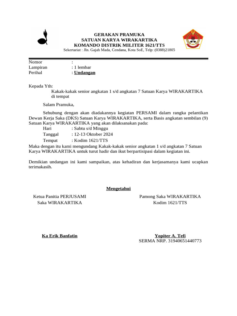 Surat Undangan Senior Pramuka | PDF