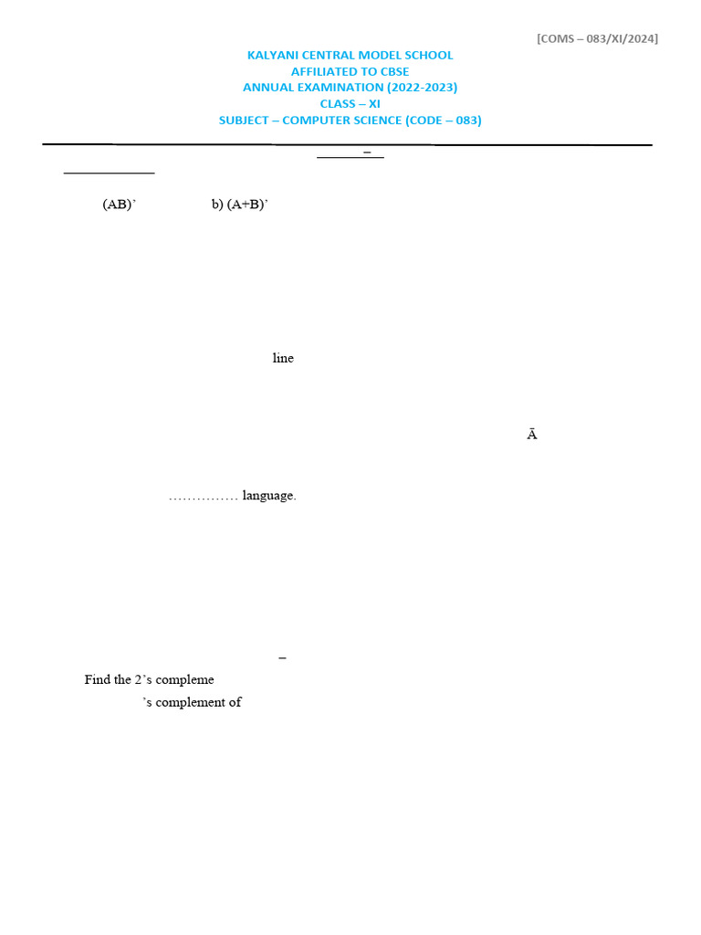 BBS Class-11 Comp SC Annual Question 2023-24 | PDF